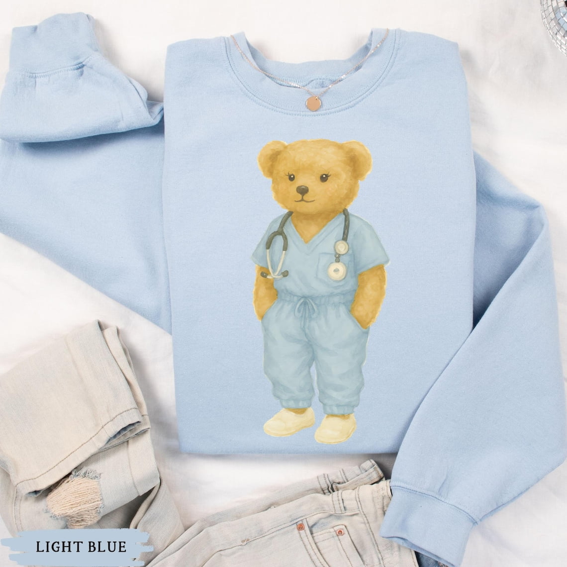 Preppy Teddy Bear Nurse Sweatshirt, Trendy Doctor Crewneck, Retro ...