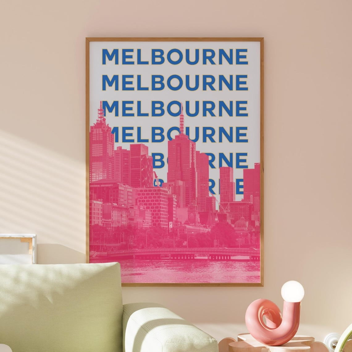 Preppy Travel, Melbourne Travel Print Digital Art Pink Blue Melbourne ...