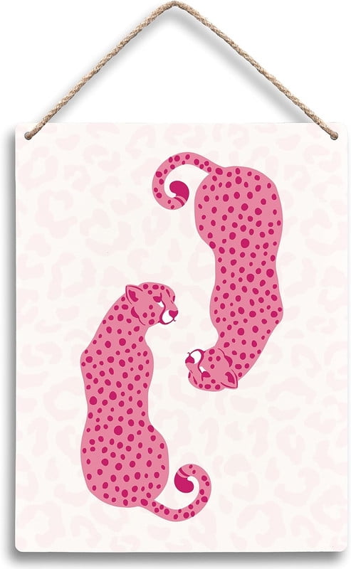 Preppy Trendy Pink Leopard Cheetah Hanging Wooden Signs 6x12 inch ...