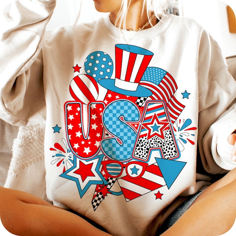 Preppy USA Checkered Flag Sweatshirt, Retro 1776 Coquette Style ...