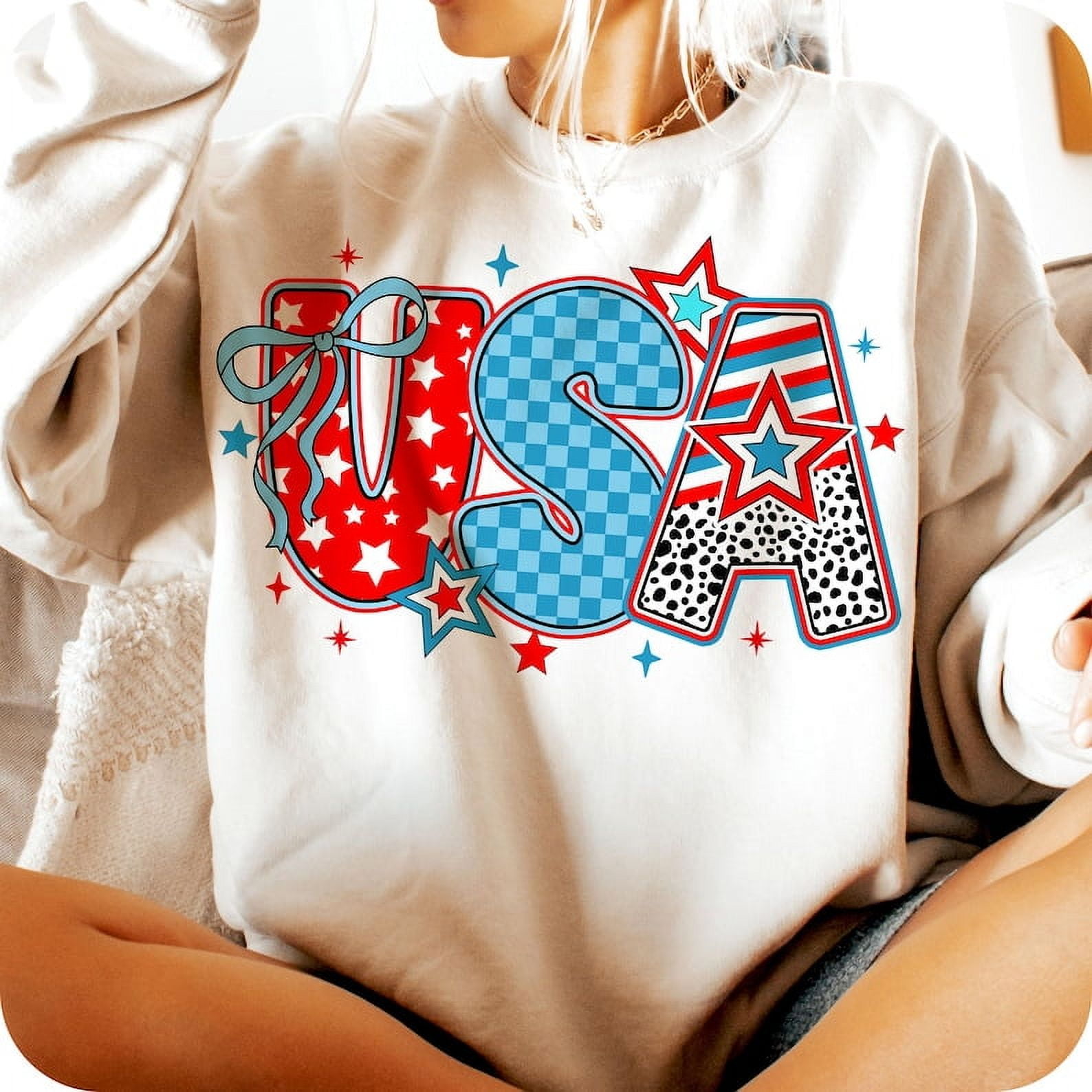 Preppy USA Coquette Style Sweatshirt with Retro Brushstroke American ...