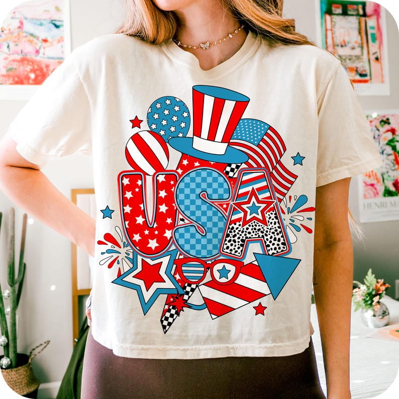 Preppy USA T-shirt, Retro 4th of July Shirt, USA Checkered Design ...