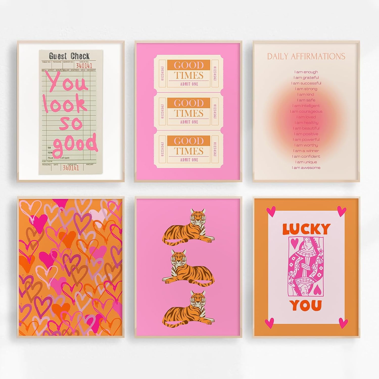 Preppy Wall Art Pink Orange Wall Decor Trendy Canvas Wall Art Aesthetic ...