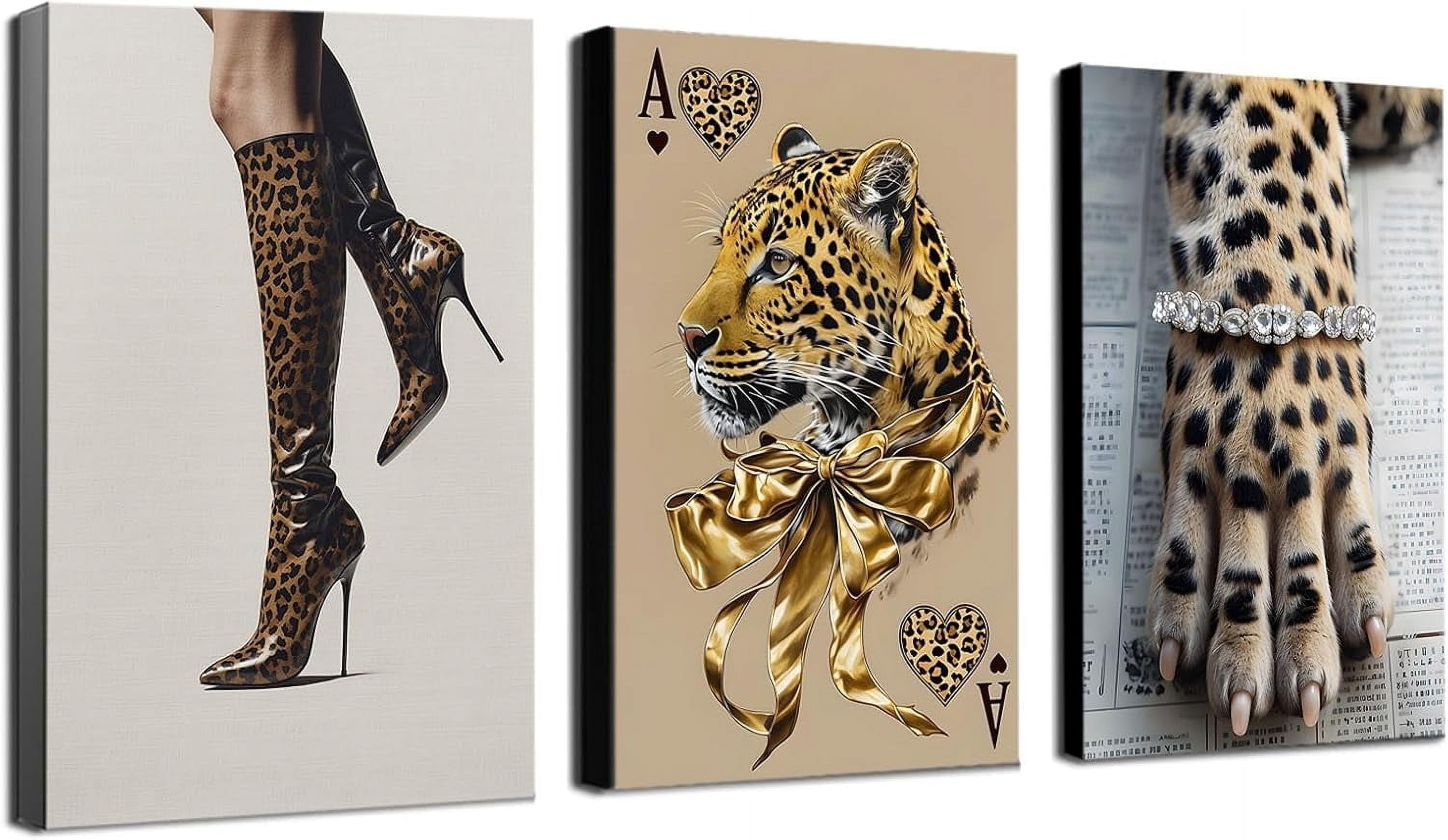 Preppy room decor leopard print high heels poster leopard playing cards ...