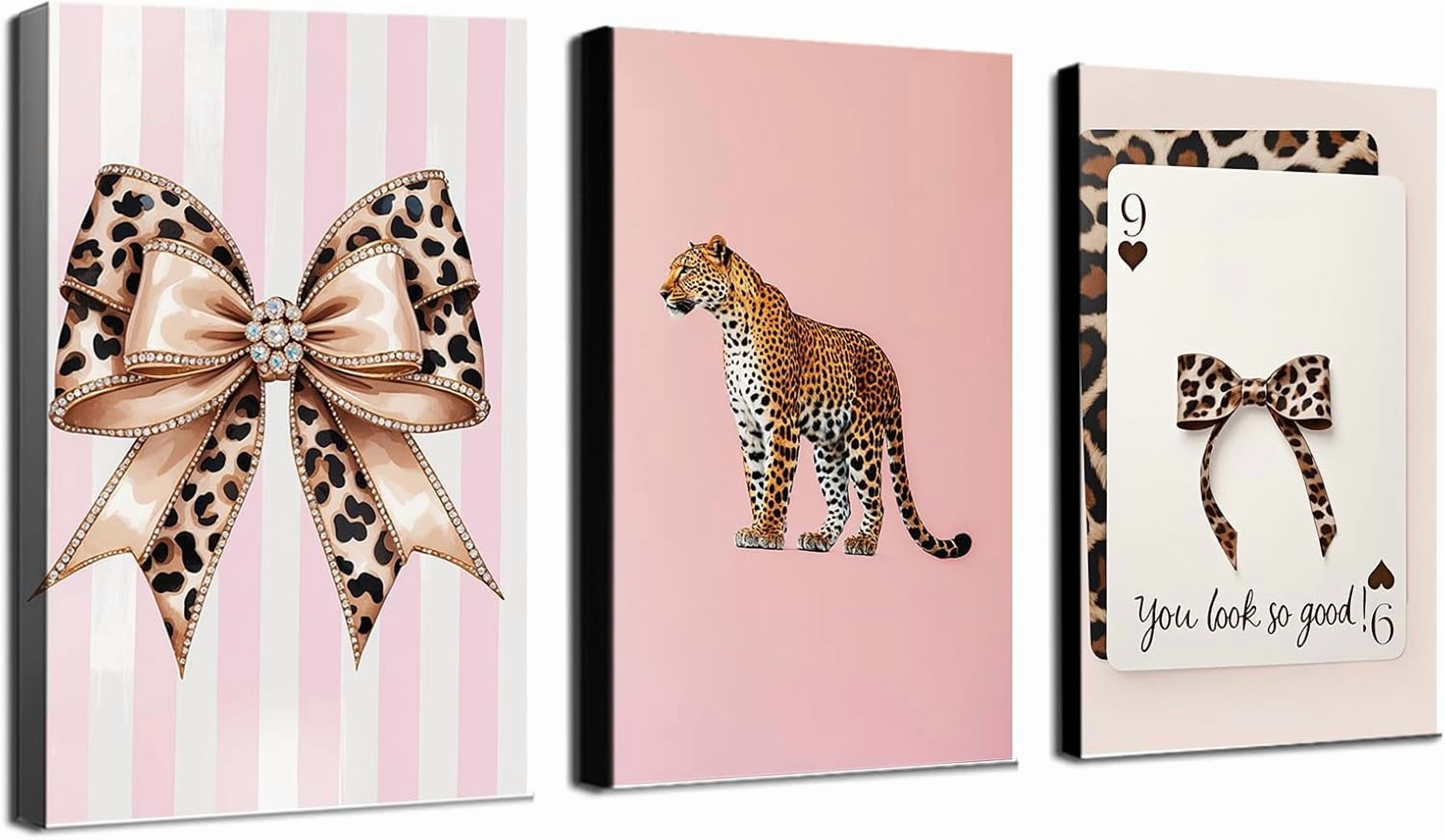Preppy triptych canvas painting gorgeous rhinestone bow leopard left ...