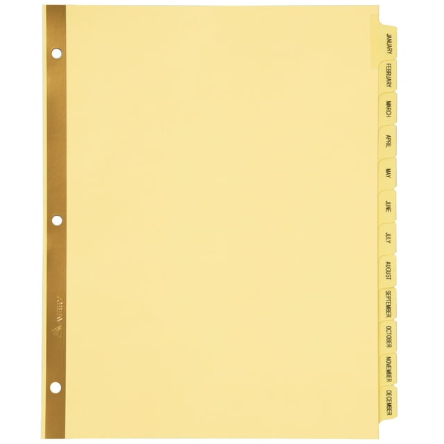 "Preprinted Laminated Tab Dividers W/gold Reinforced Binding Edge, 12 ...