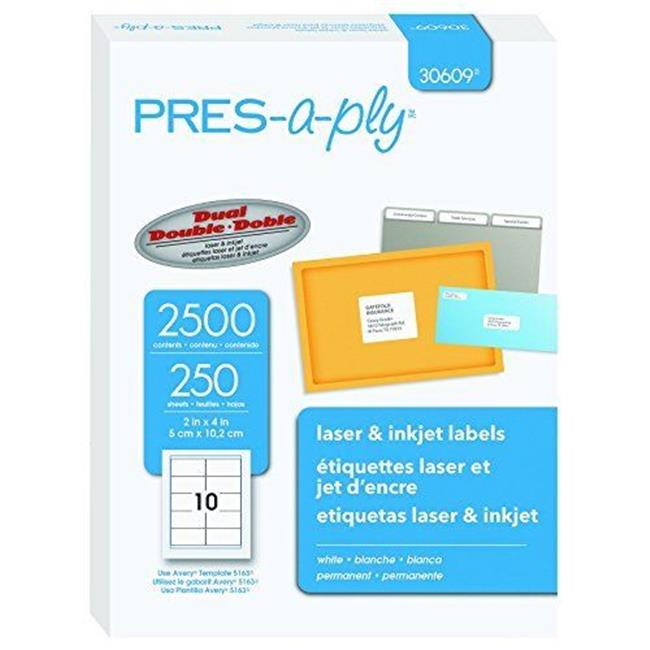 Pres-A-Ply Laser Label, 2 x 4 in. , White, Box of 2500 - Walmart.com