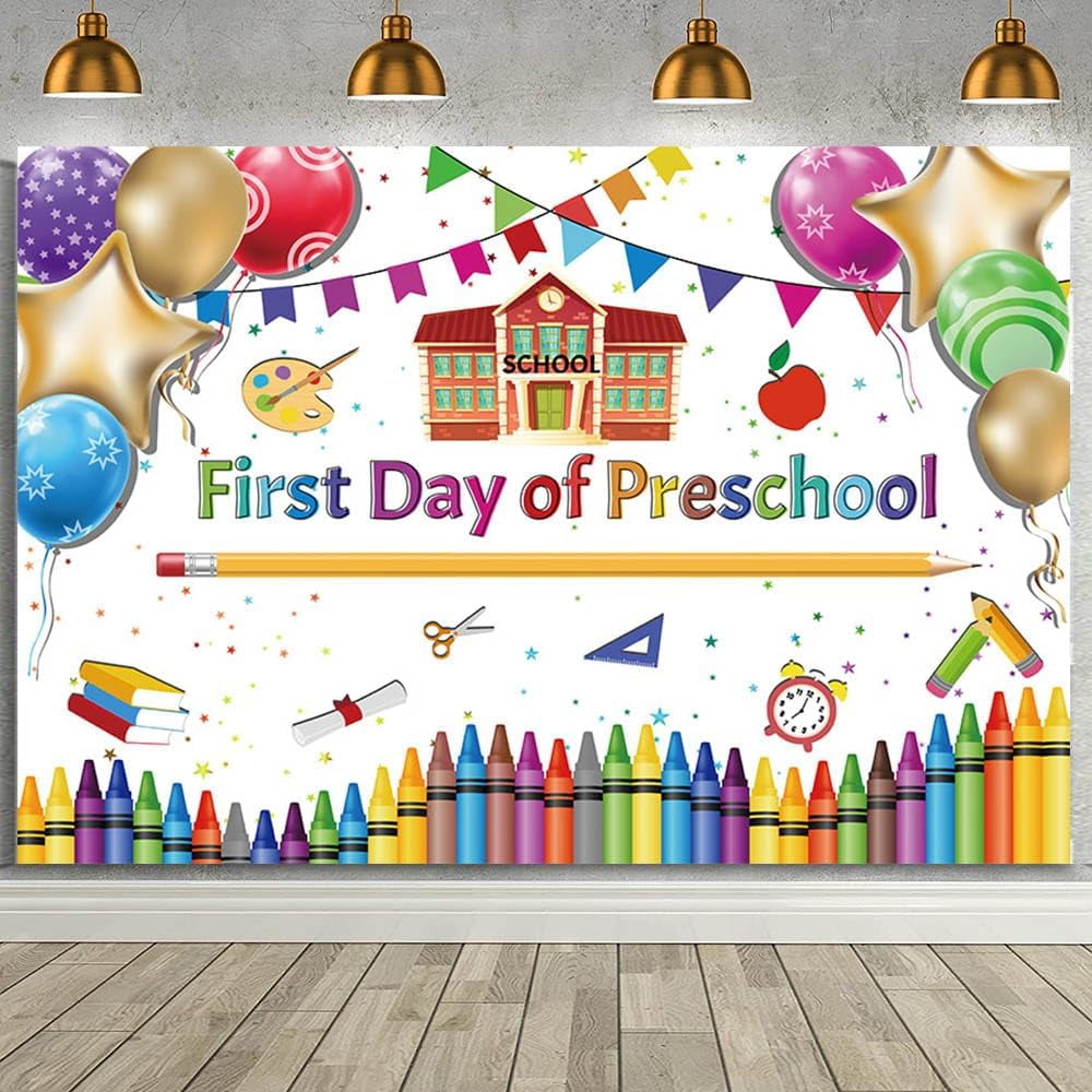 Preschool Back to School Backdrop First Day of Preschool White ...