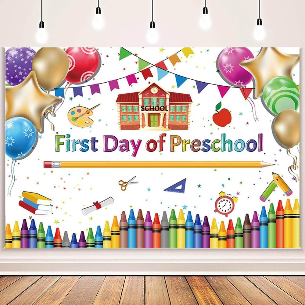 Preschool Back to School Backdrop First Day of Preschool White ...