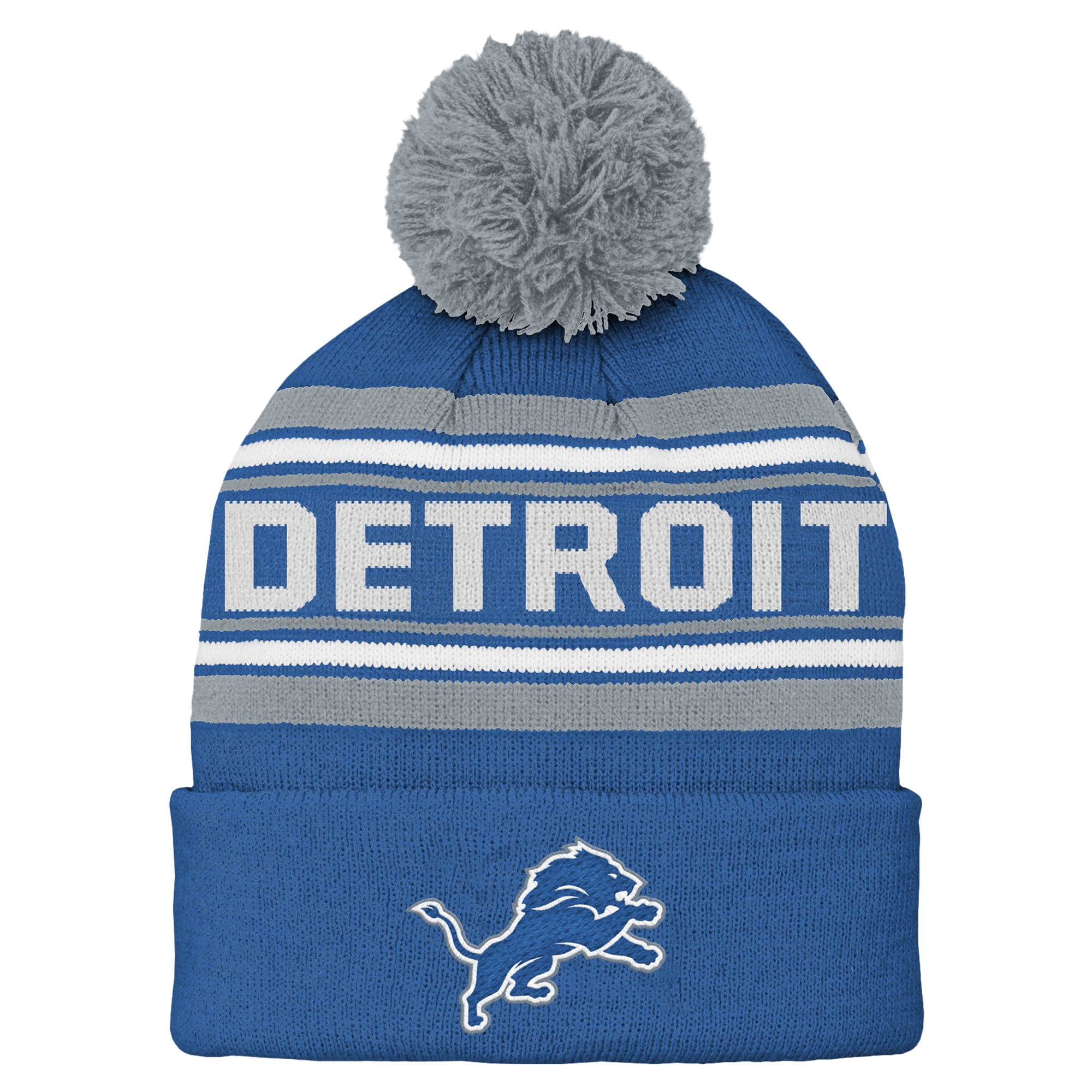Preschool Blue Detroit Lions Jacquard Cuffed Knit Hat with Pom ...