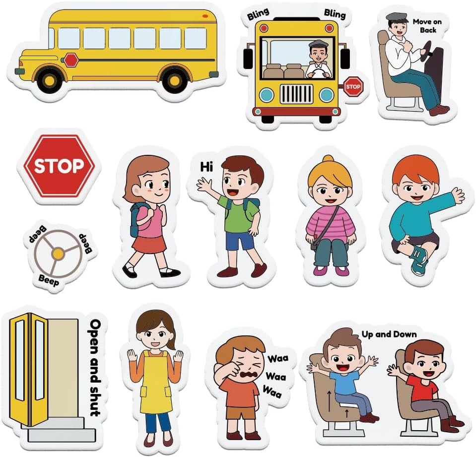Preschool Felt Storyboard for Them 13 Pcs School Buses and Family ...