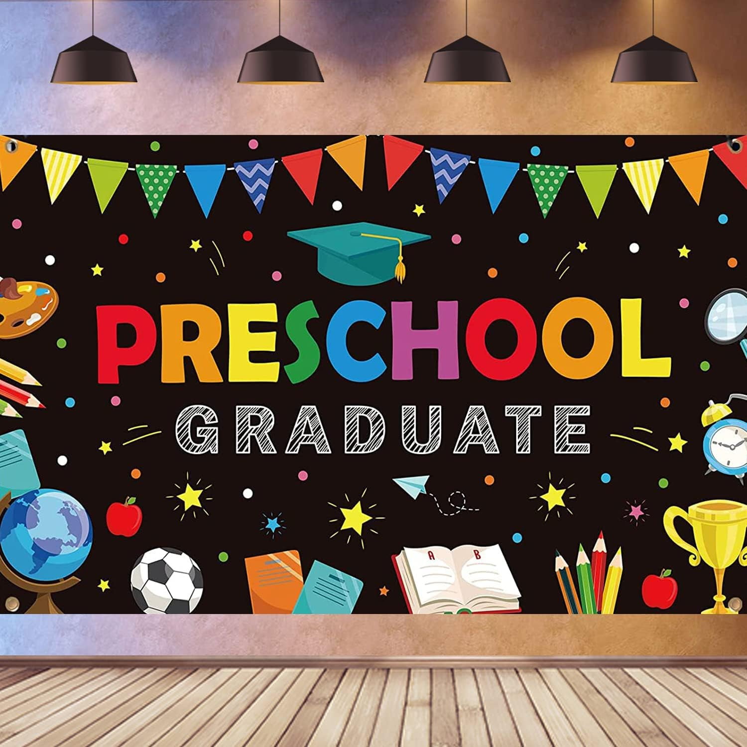 Preschool Graduation Backdrop Banner Kindergarten Congrats Graduation ...