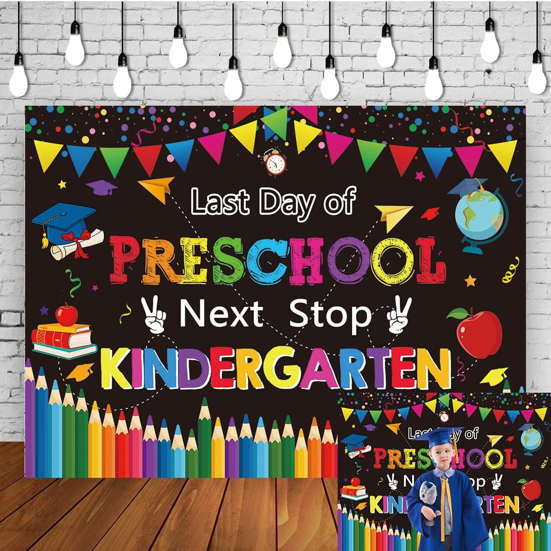 Preschool Graduation Backdrop Next Stop Kindergarten Photography ...