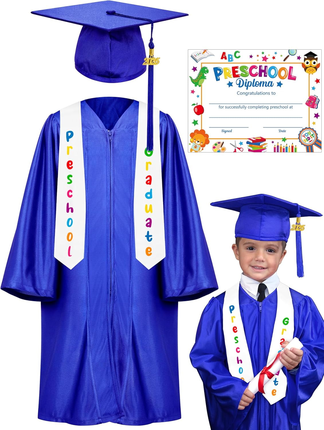 Preschool Graduation Cap and Gown Set, Unisex Kindergarten Graduation ...