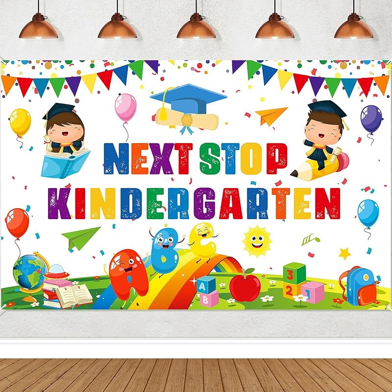 Preschool Graduation Decorations Banner Next Stop Kindergarten Banner ...