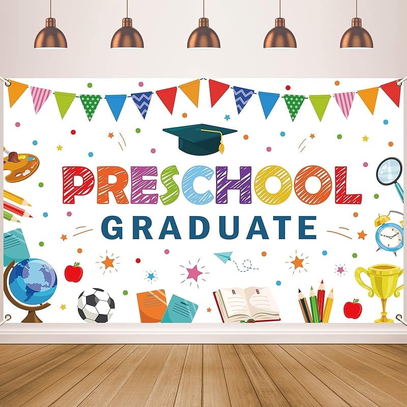 Preschool Graduation Party Decorations Backdrop Colorful Kindergarten ...