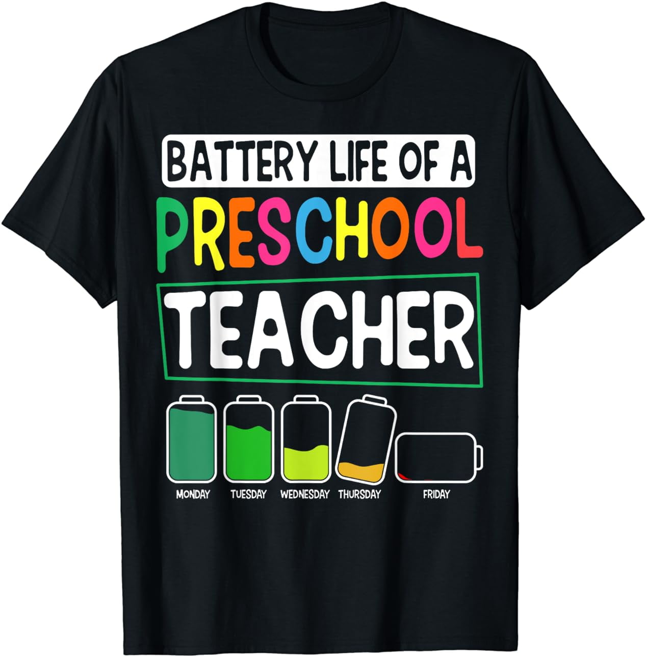 Preschool Nursery Teacher Battery Life Pre-K Instructor T-Shirt ...