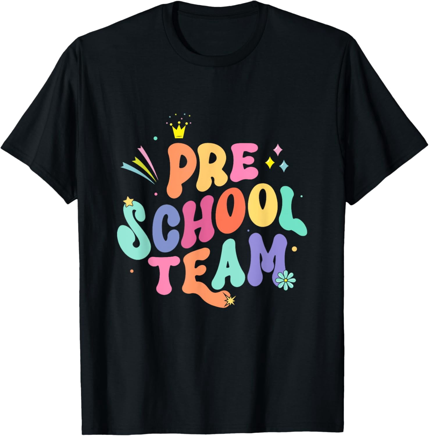 Preschool Team Funny Kids Teacher Back To School Groovy T-Shirt ...