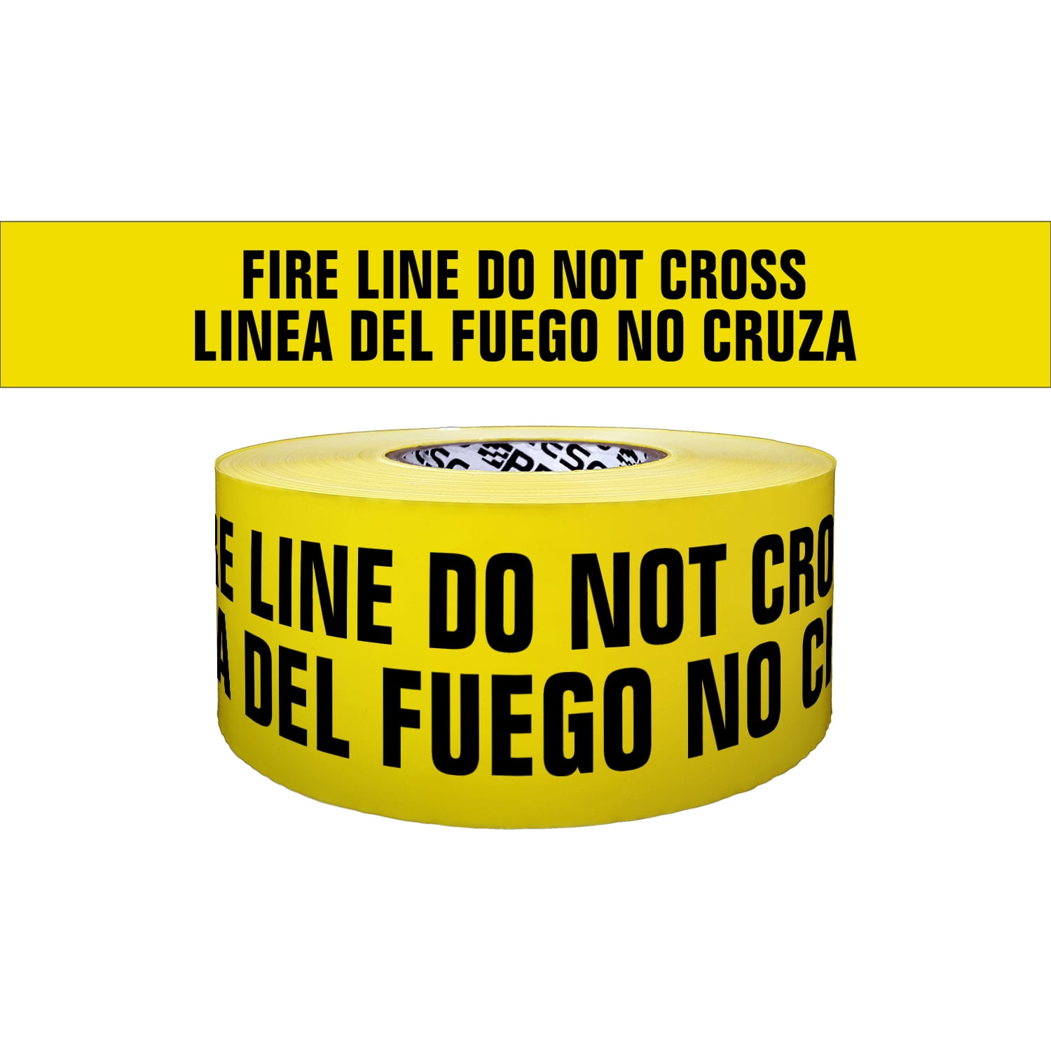 Presco Premium Printed Barricade Tape [3 mil thick]: 3 in. x 1000 ft. (Yellow with Black "FIRE ...
