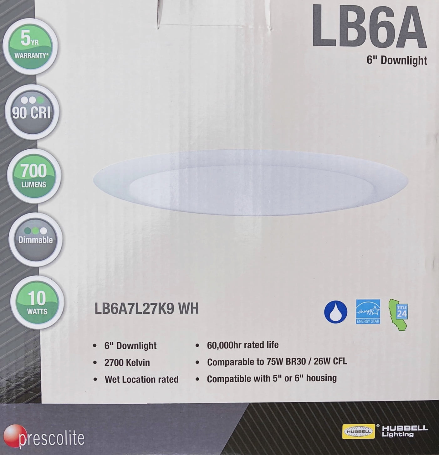 Prescolite LB6A7L27K9 LiteBox 6 inch round LED Downlight and Retrofit ...