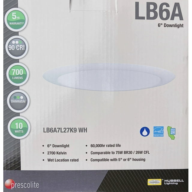 Prescolite LB6A7L27K9 LiteBox 6 inch round LED Downlight and Retrofit ...