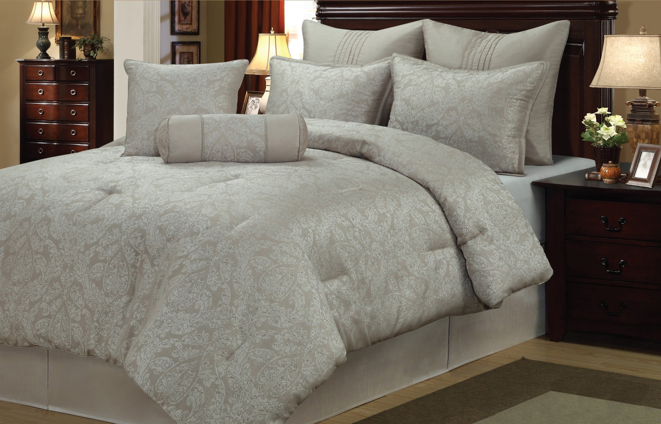 Prescott 8 PC Comforter Set Ivory Queen - Walmart.com