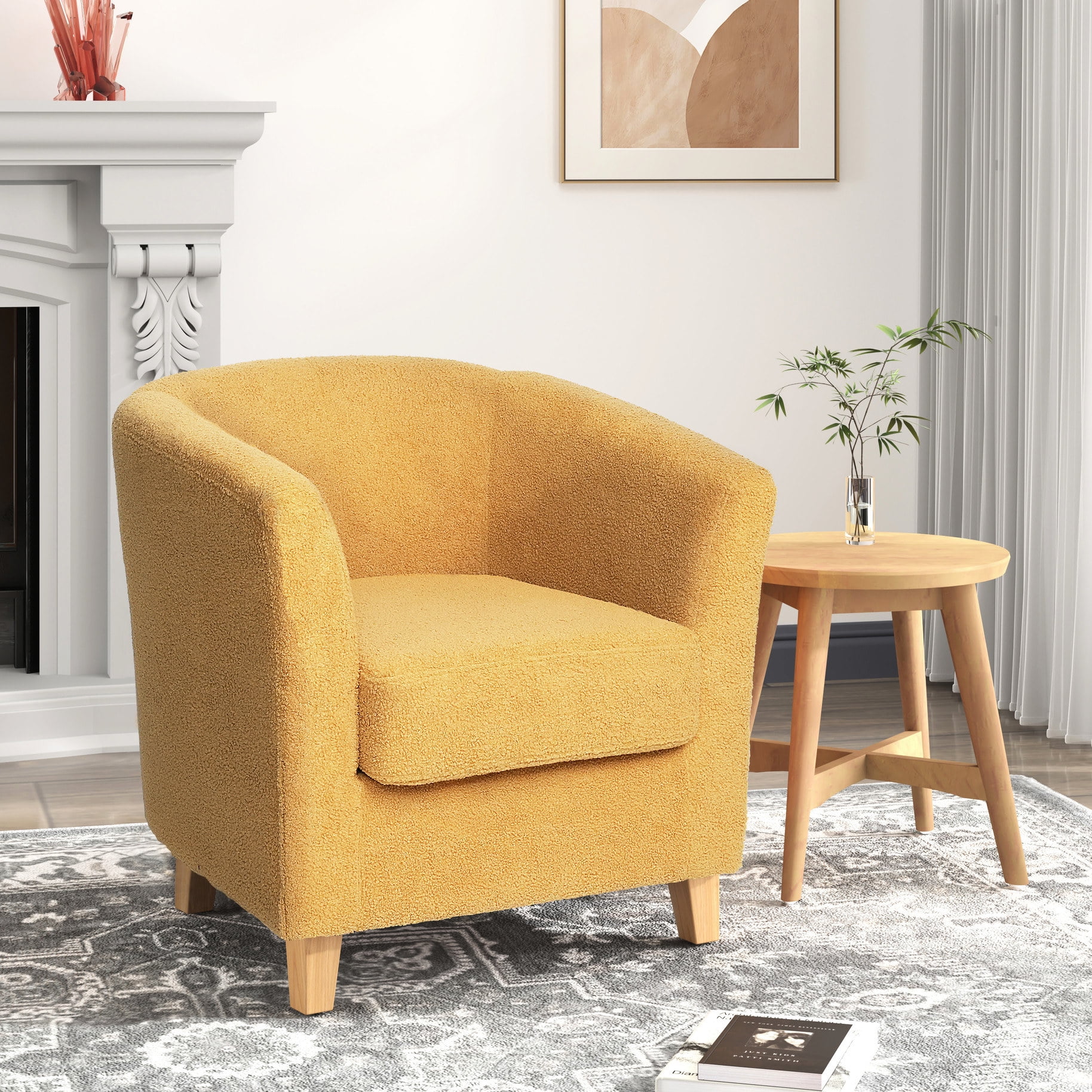 Prescott Club Chair | Mustard Yellow, Birch Legs with Natural Finish ...