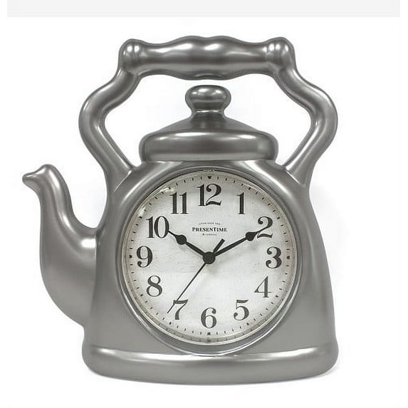 Present Time 11" Quartz Indoor Mantel Teapot Decorative Clock, Silent ...