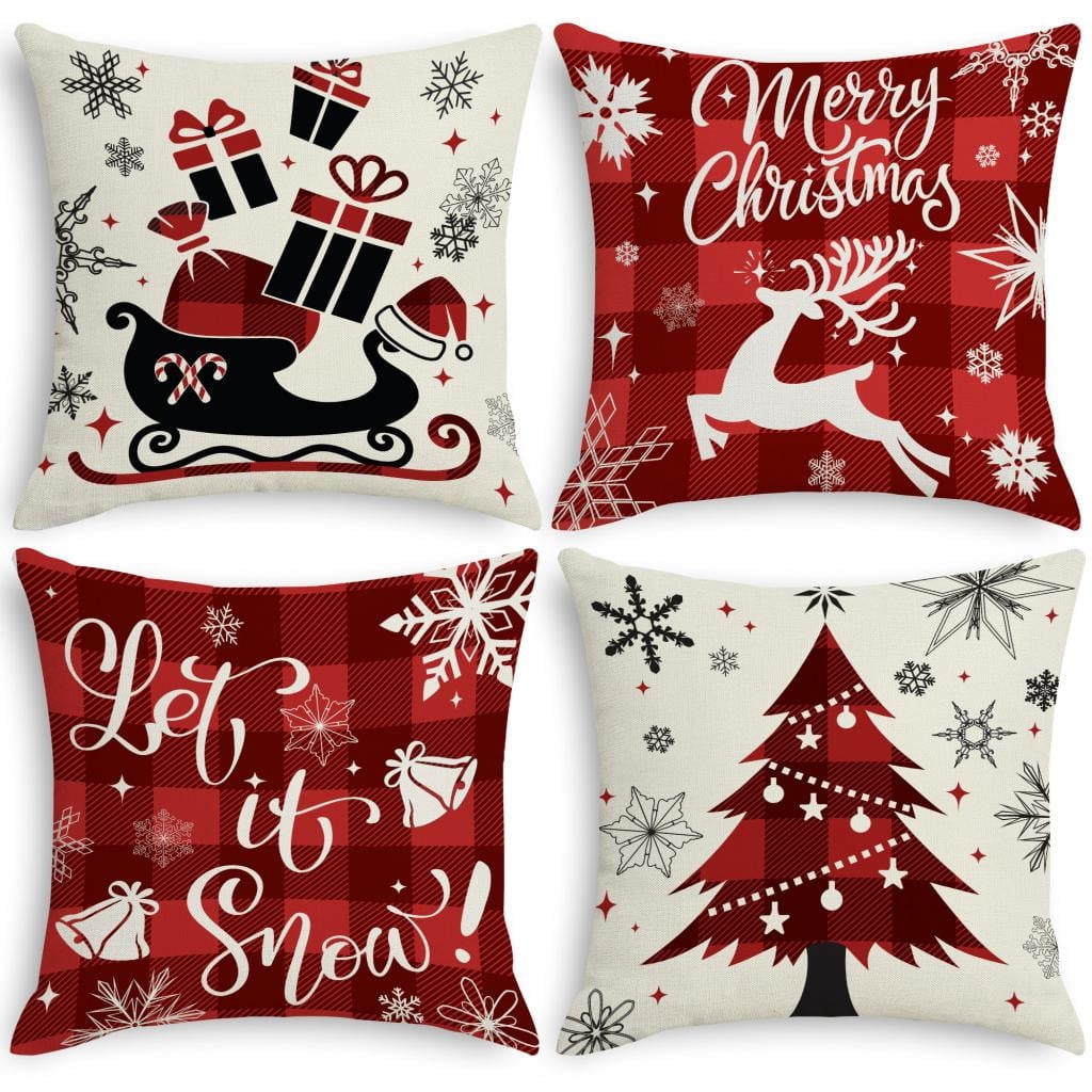 Presence 4 PCS Red Buffalo Plaid Cushion Covers: XMAS Farmhouse ...