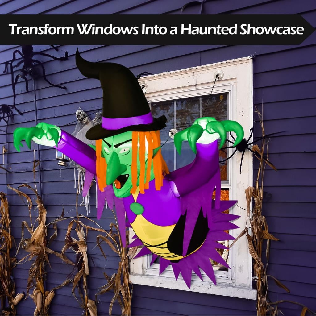 Presence Outdoor Haunted Halloween Blow-up Witch with Built-in LED ...
