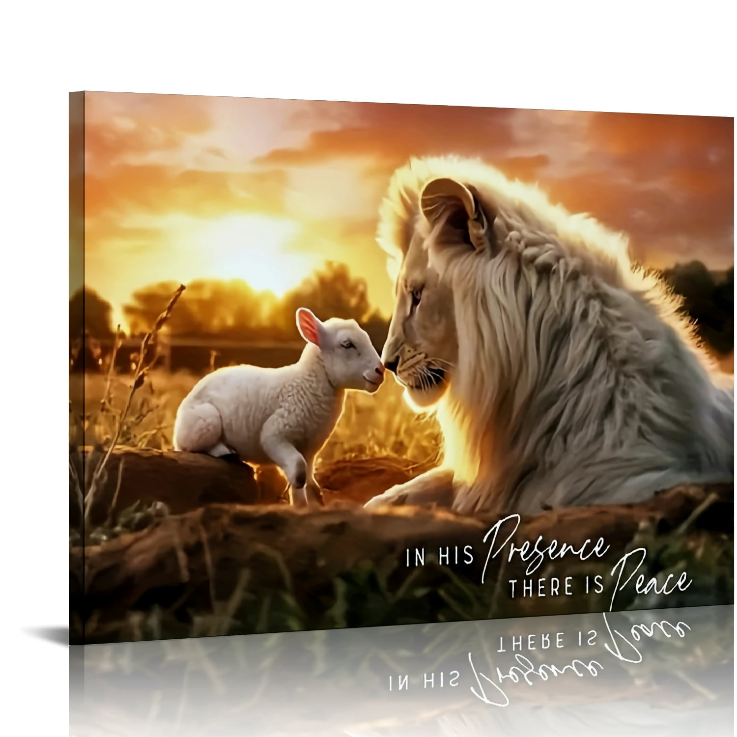 In His Presence There Is Peace Lion And Lamb Canvas Wall Art Print ...