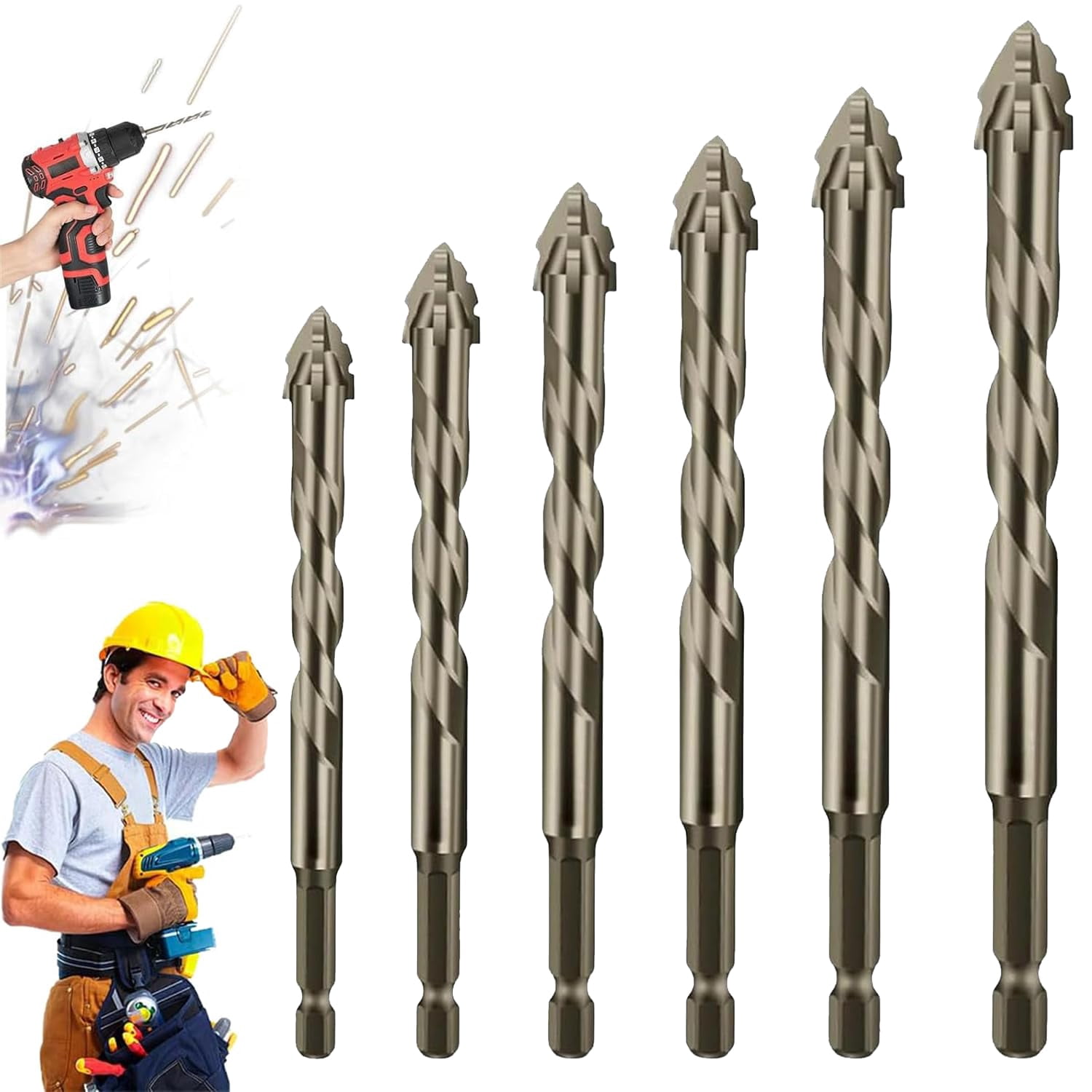 Presencte New Four-Flute Sawtooth Eccentric Drill Bit Set, Four Blade ...