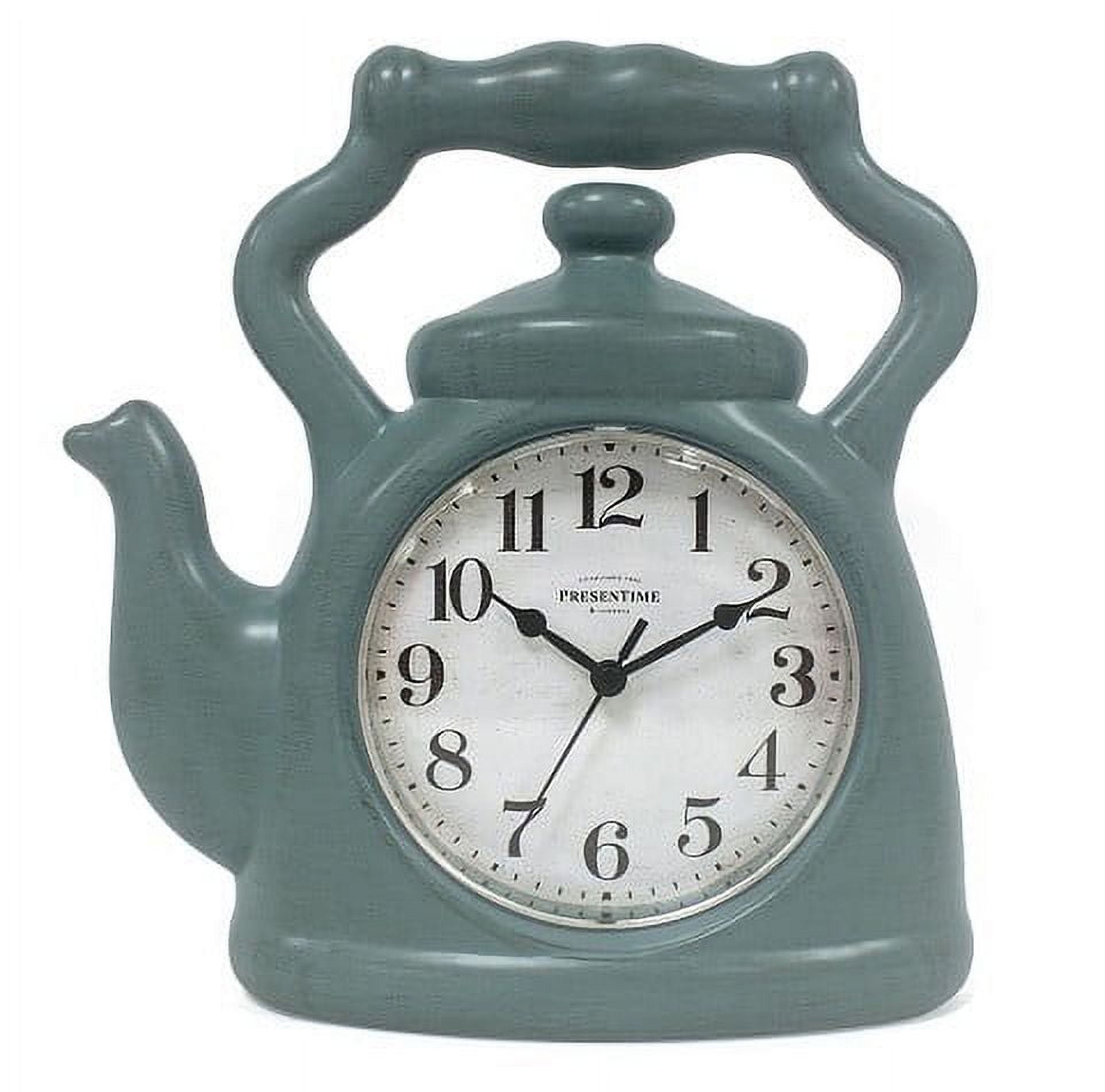 PresenTime & Co. 11" Vintage Teapot Clock, Silent, Mantel & Wall 2 in 1 ...