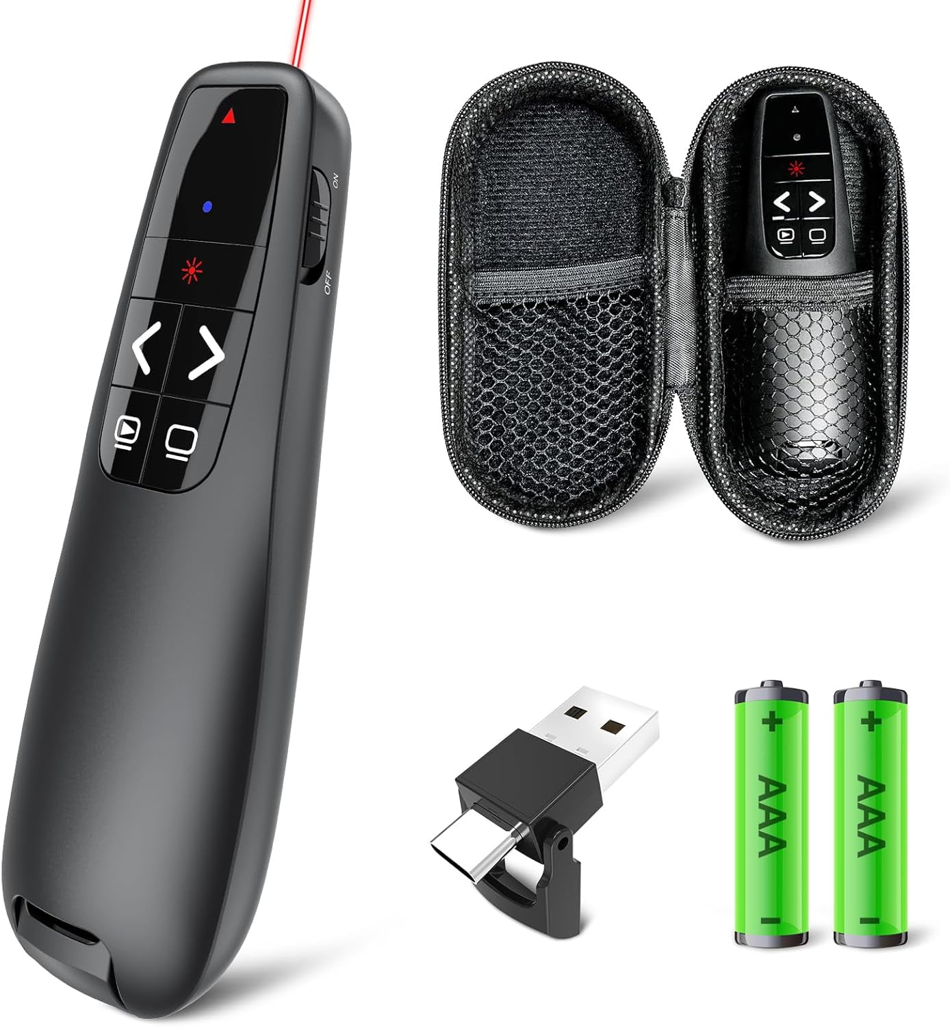 Presentation Clicker with Case Storage: Wireless Presenter Remote: Red ...
