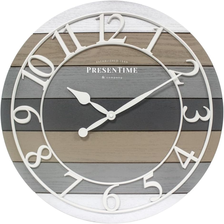 Presentime & Co Modern Farmhouse Shiplap Clock, 19.5 inch, White Arabic ...