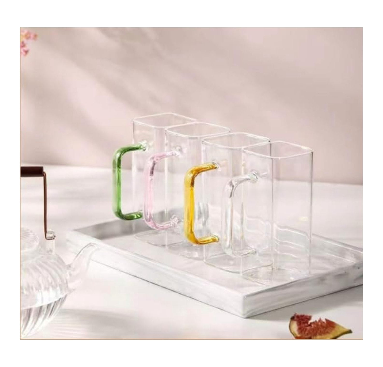 Presents Glass Cup Set of 4 Square Glasses - 350 ml (12 FL. Oz.) With ...