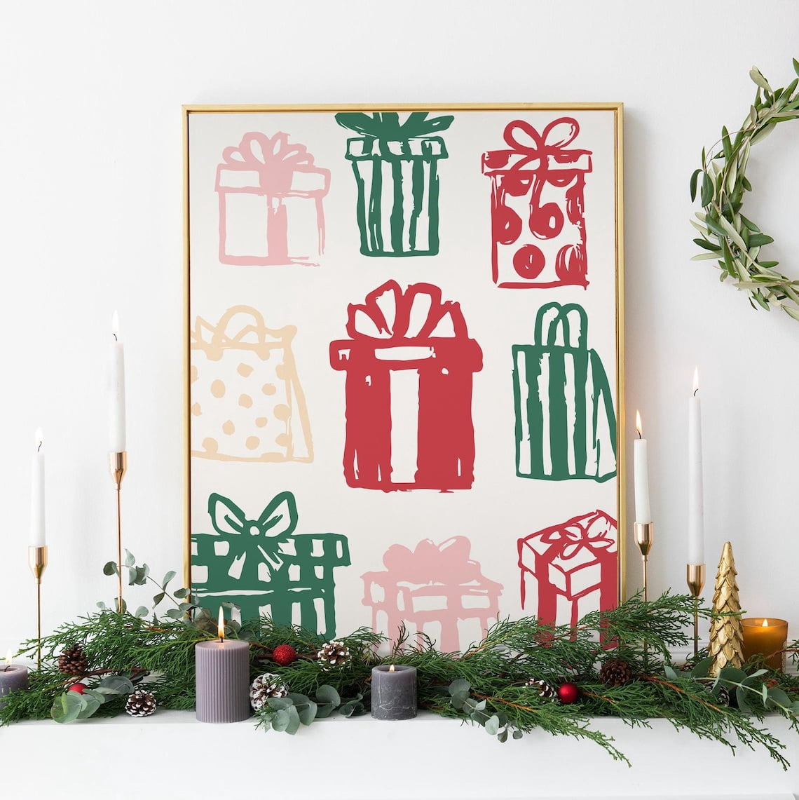 Presents Poster Whimsical Decor Drawn Wall Art Trendy Poster, Unframed ...