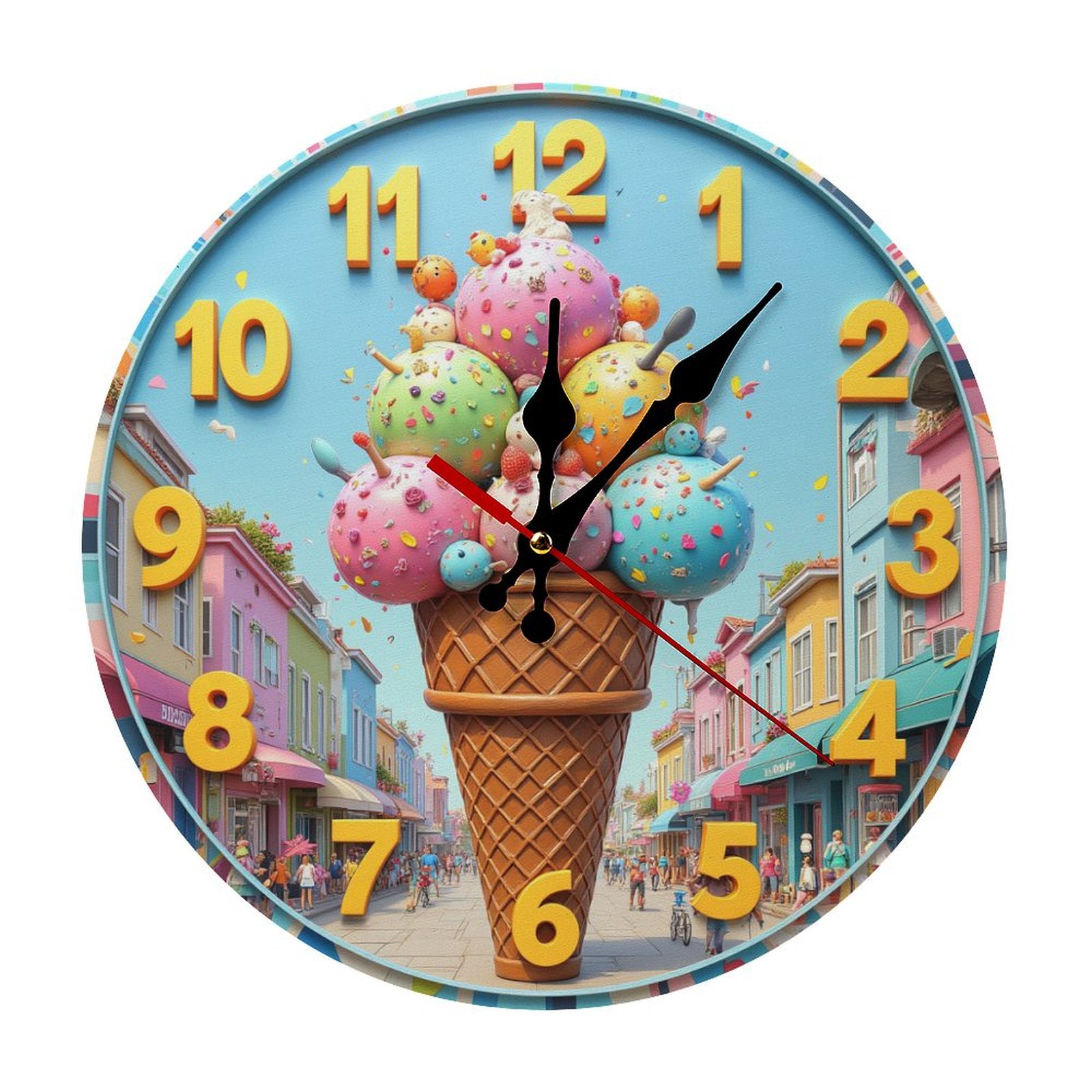 Presents a large ice - cream cone with colorful scoops against a pastel ...
