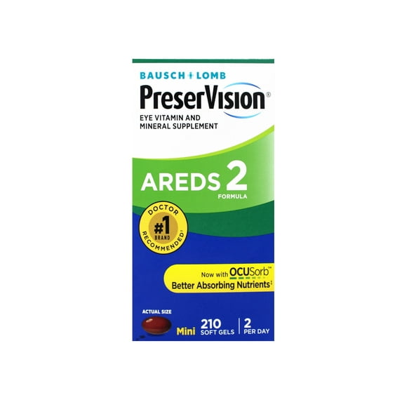 PreserVision AREDS 2 Formula Eye Vitamin and Mineral Supplement with Ocusorb, 210 Mini Softgels ...