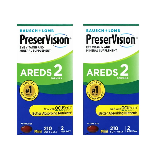 (2 pack) PreserVision AREDS 2 Formula Eye Vitamin & Mineral Supplement - 210 Softgels - Walmart ...