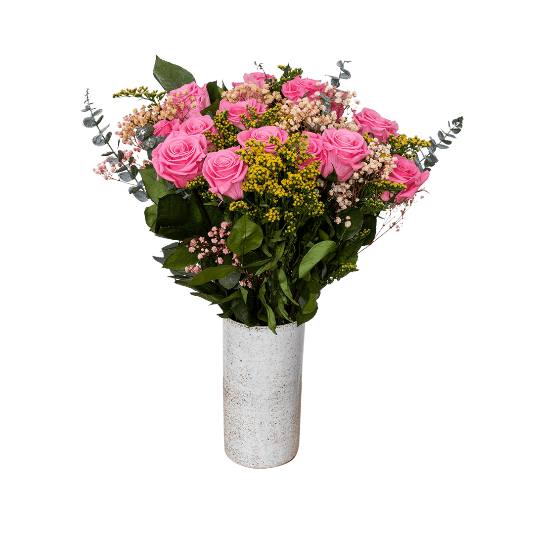 Preserved Flower Bouquet Baby Pink with 18 Roses(Vase not Include ...