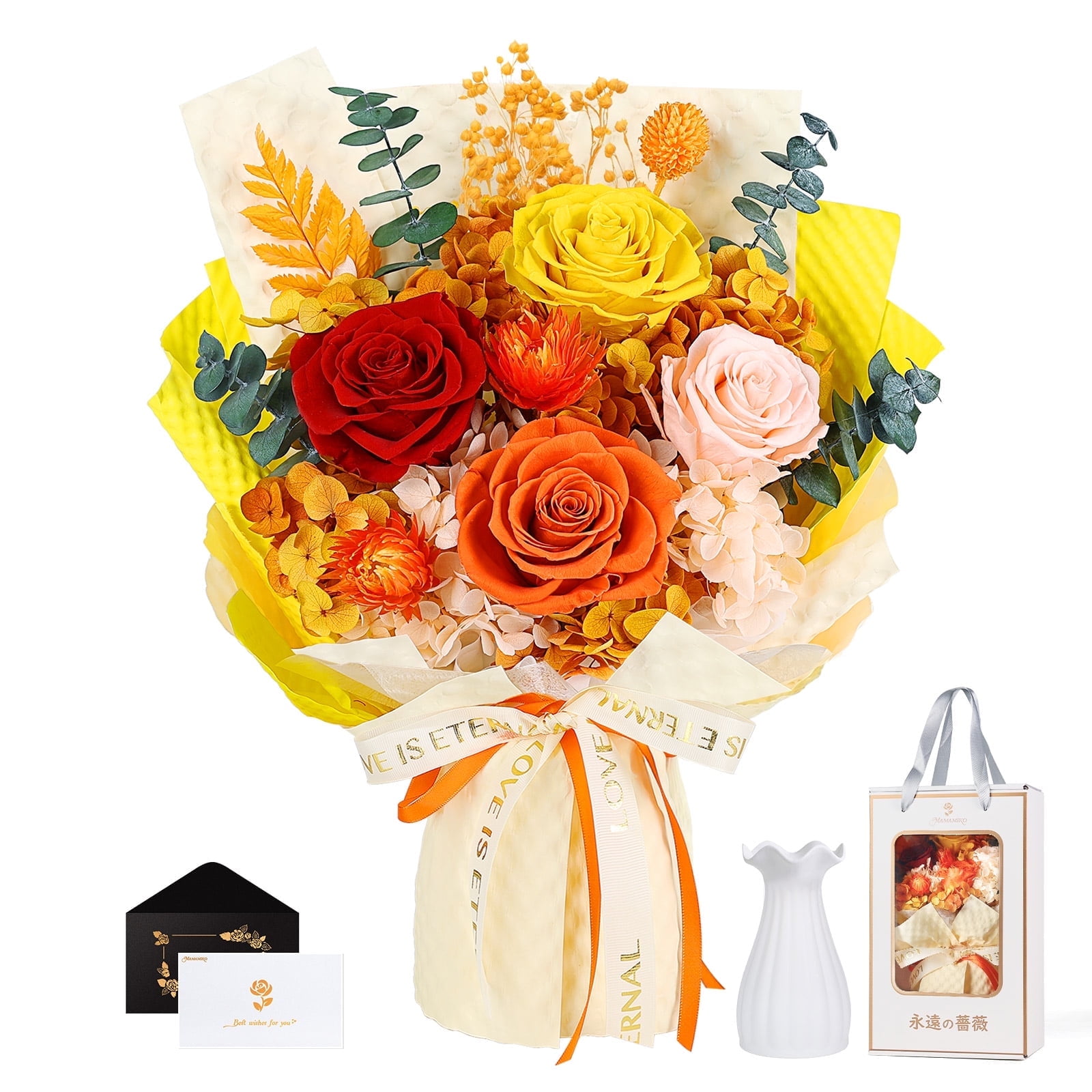 Preserved Flower Bouquet – Orange Roses & Flowers for Delivery, Real ...