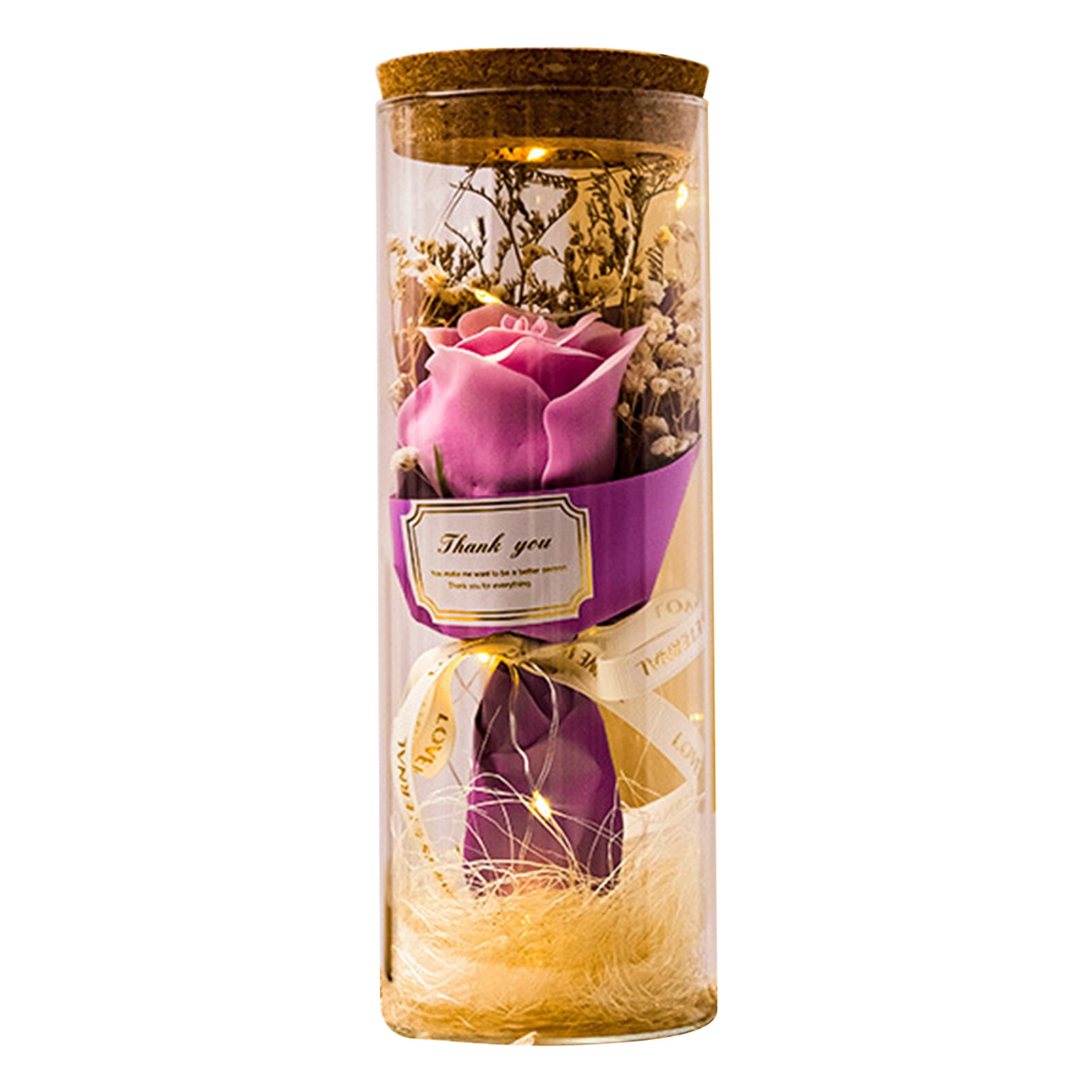 Preserved Flower Glass Wishing Bottle Eternal Rose Flower with LED ...