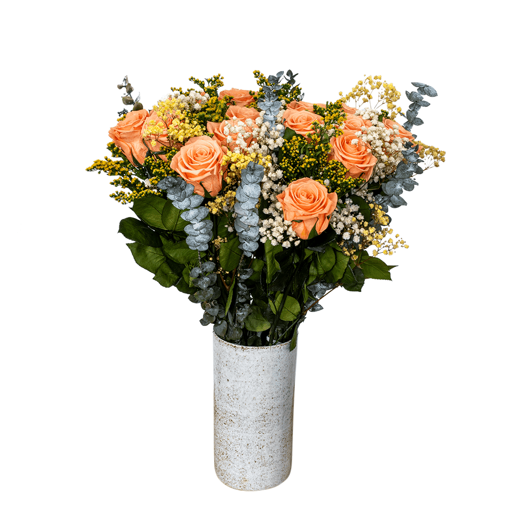Preserved Flower Bouquet Papaya Orange with 18 Roses(Vase not Include ...