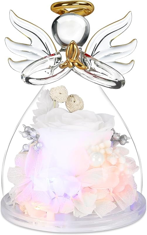 Preserved Flower Rose in Glass Angel Figurines,Mothers Day Rose Gifts ...