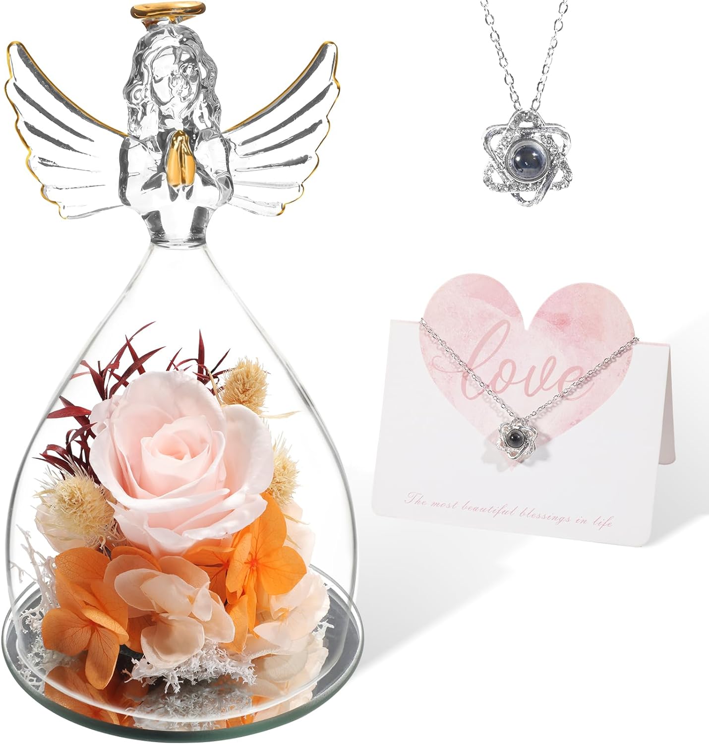 Forever Rose Preserved Flowers Gift In Glass Angel Figurines. Gifts For ...