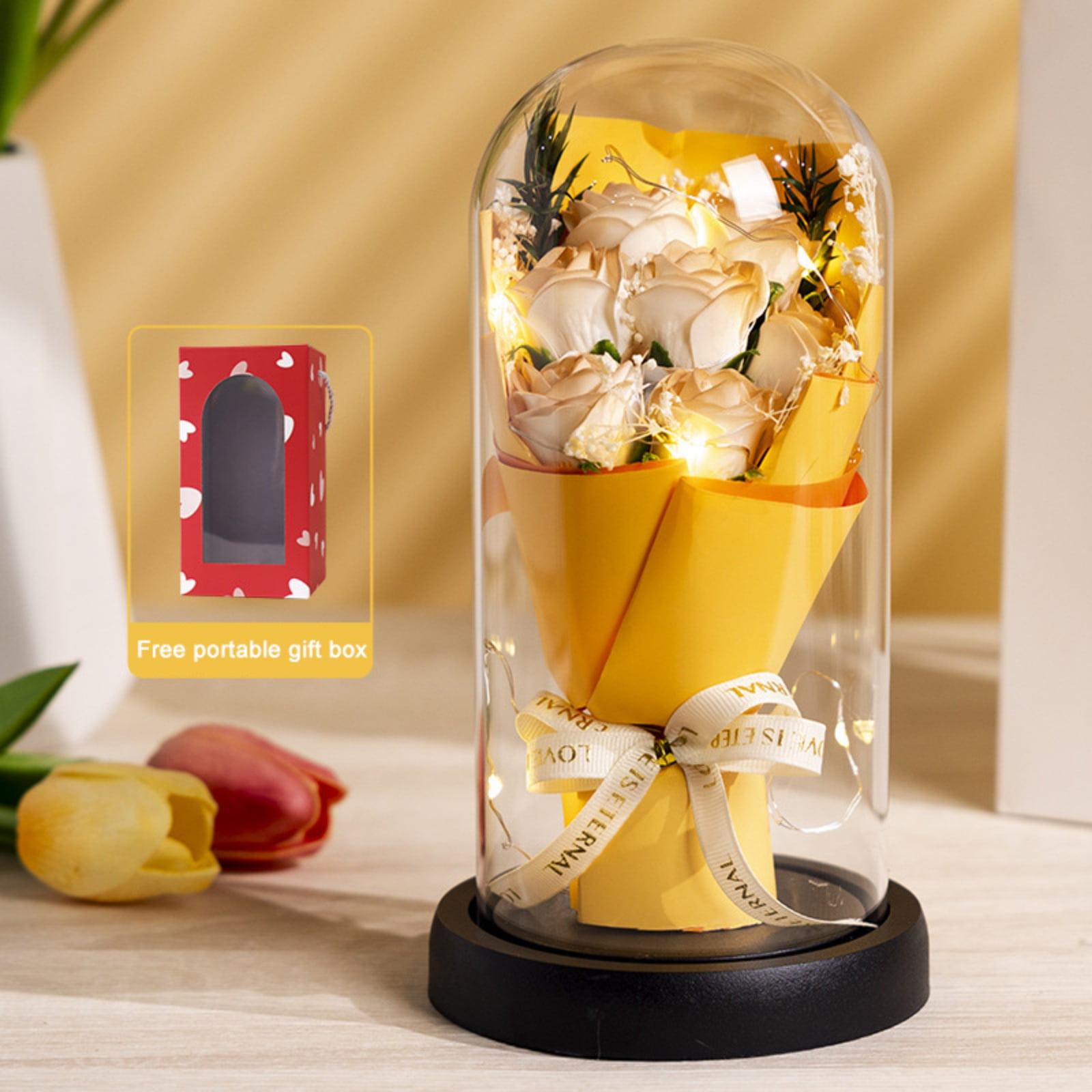 Preserved Flowers Rose Gifts for Her,Forever Rose Flowers in Glass Dome ...
