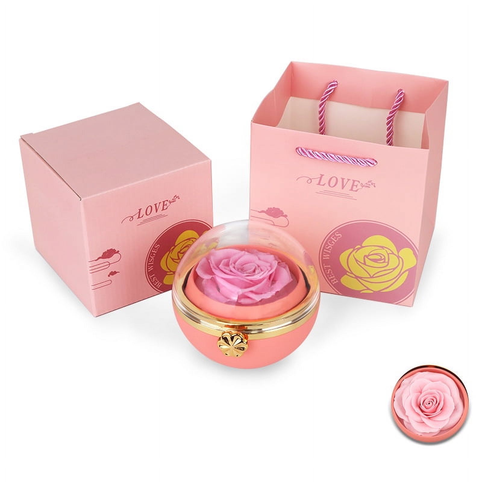 Preserved Real Pink Forever Rose Rotating Box, Eternal Flower Rotating ...