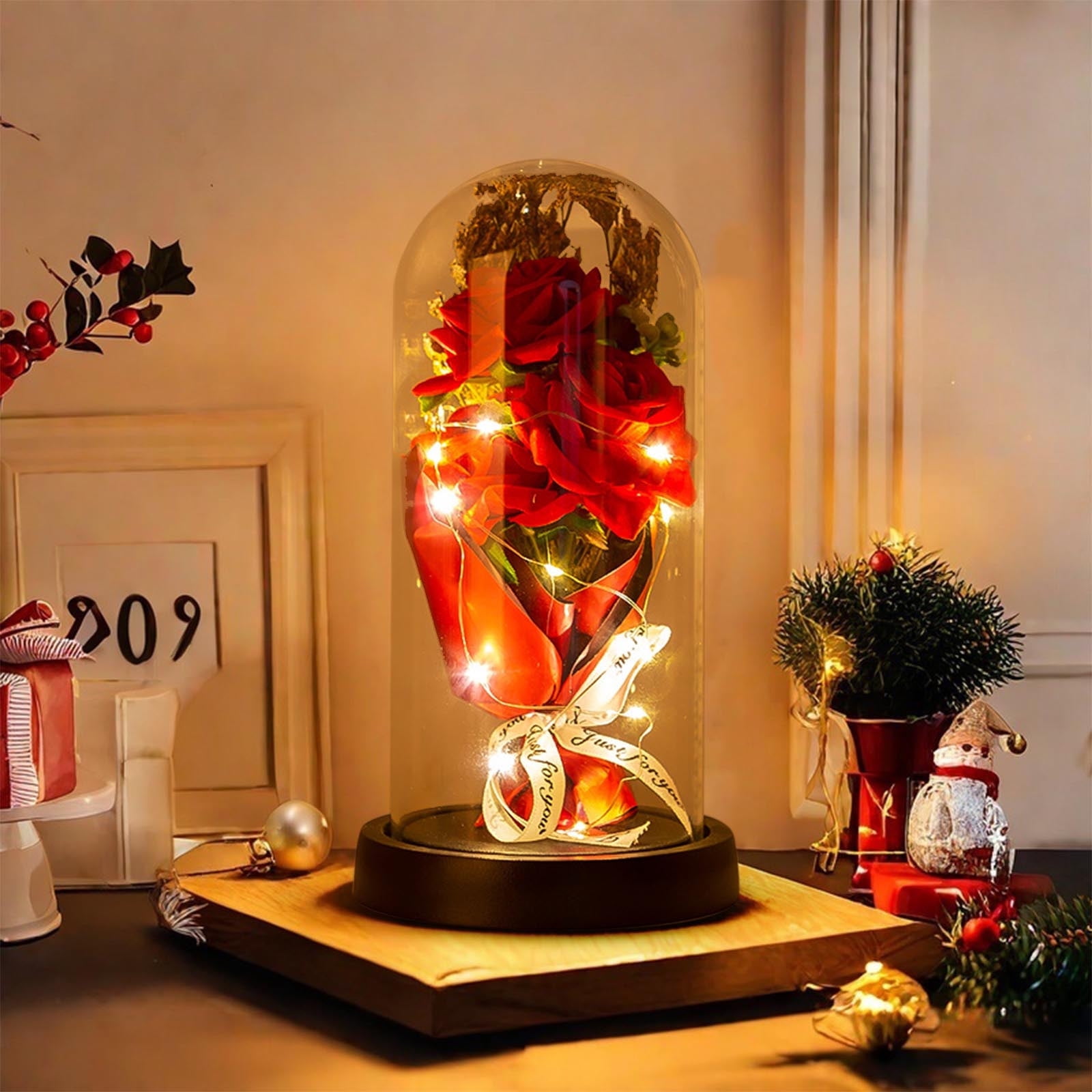 Preserved Rose Bouquet in Glass Dome - Eternal Roses Gift for Women ...