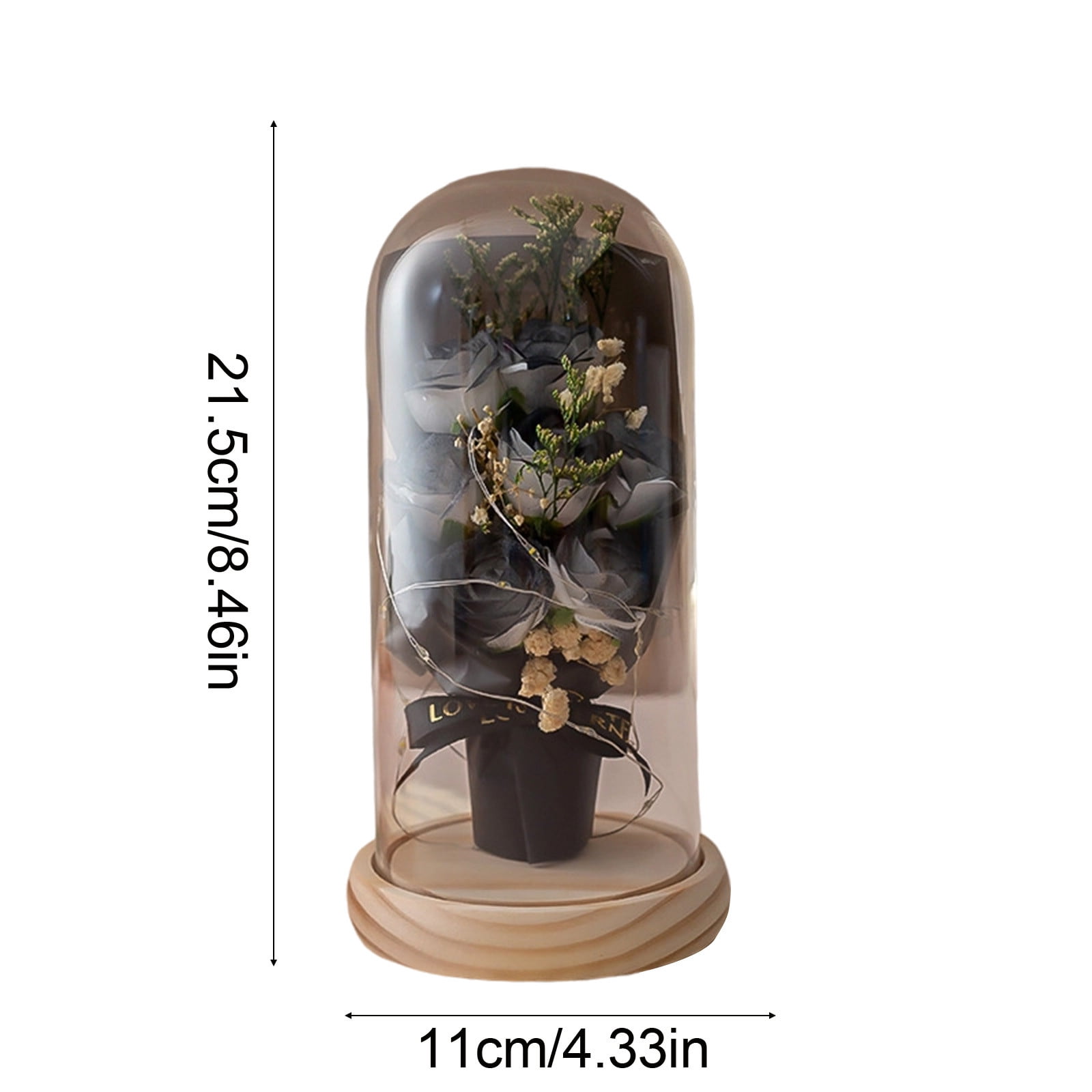 Preserved Rose Bouquet With String Lights, Black Blue Khaki Color ...